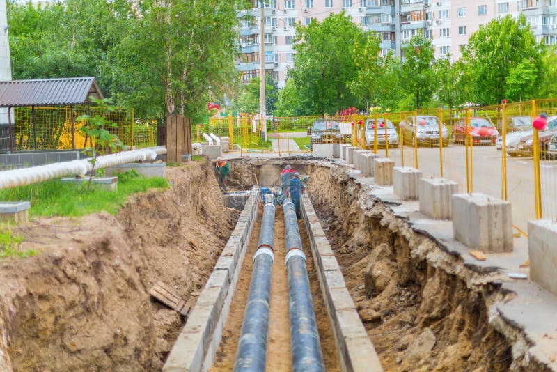 Laying Pipe Heating Network in Moscow. Editorial Photography - Image of ...