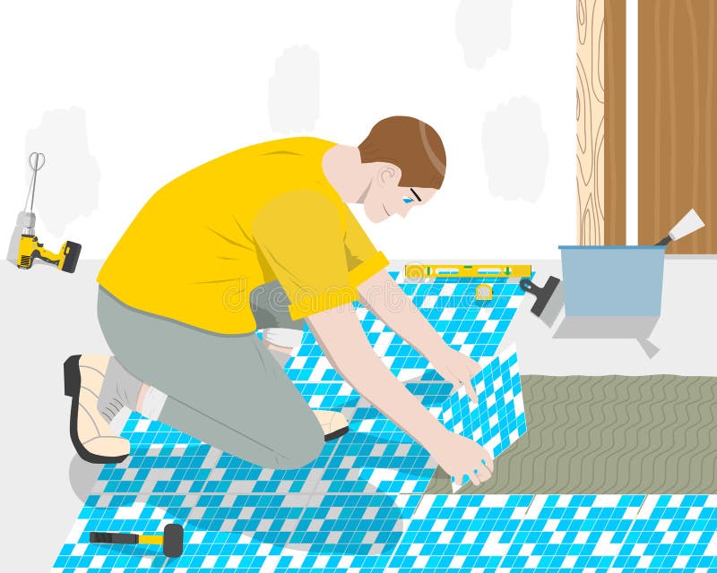 Builder laying tile stock vector. Illustration of flat - 161447474