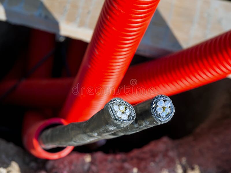 Laying Underground Cables Using Protective Corrugation Stock Photo ...