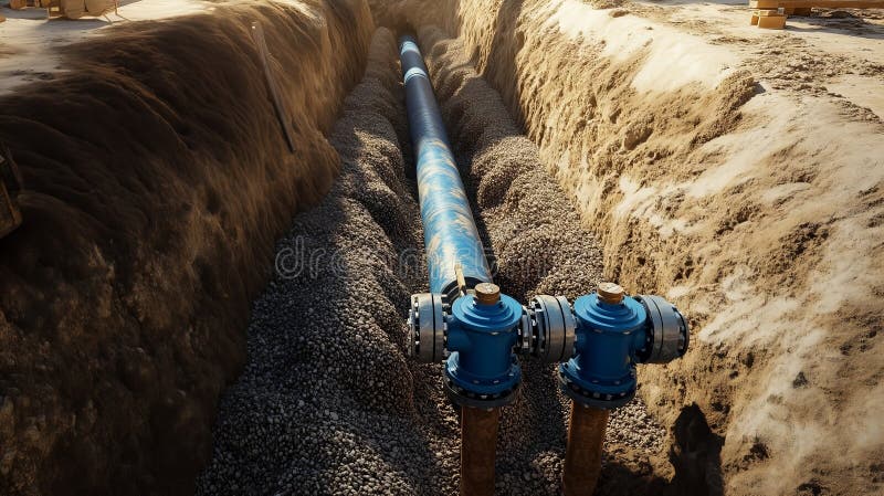 Laying Water Pipes in a Trench with Gravel Bedding Stock Photo - Image ...