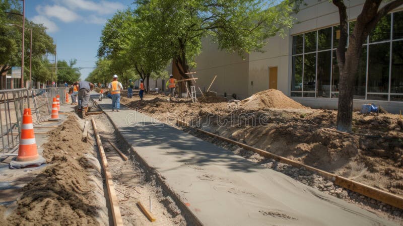 Laying Worker New Asphalt Paving Road Construction Site Work Pathway ...