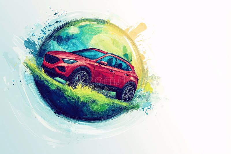 Mokeup for Advertising with a Red Car in the Sphere Stock Photo - Image ...