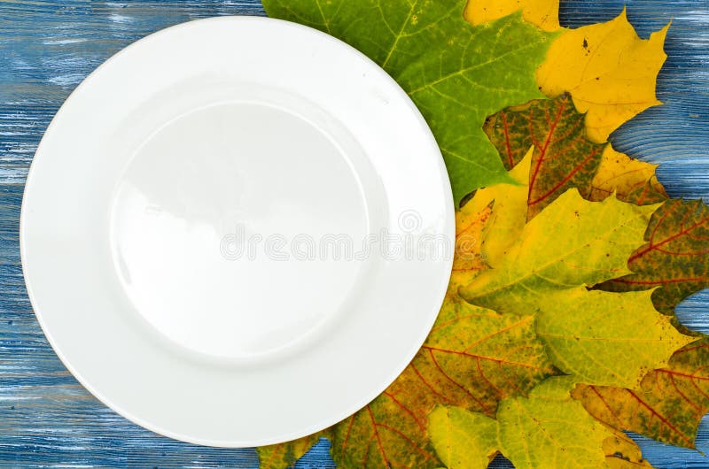 Layout for Autumn Menu, White Plate, Maple Leaves Stock Image - Image ...