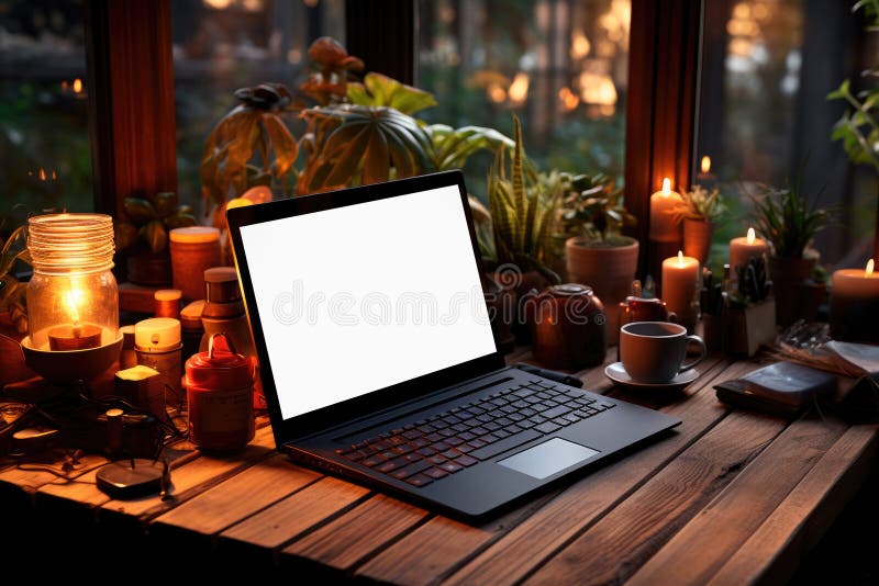 Layout of a Blank Laptop Screen with Copy Space on the Table at Home by ...