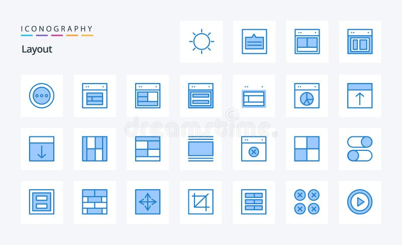 25 Layout Blue icon pack stock vector. Illustration of chart - 264529600
