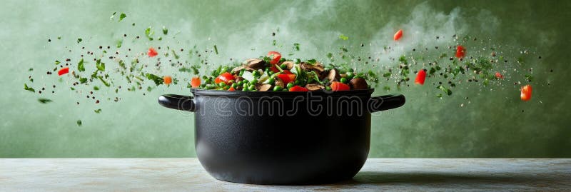 A Layout Centered Around Food, Showcasing a Black Pot at the Bottom ...