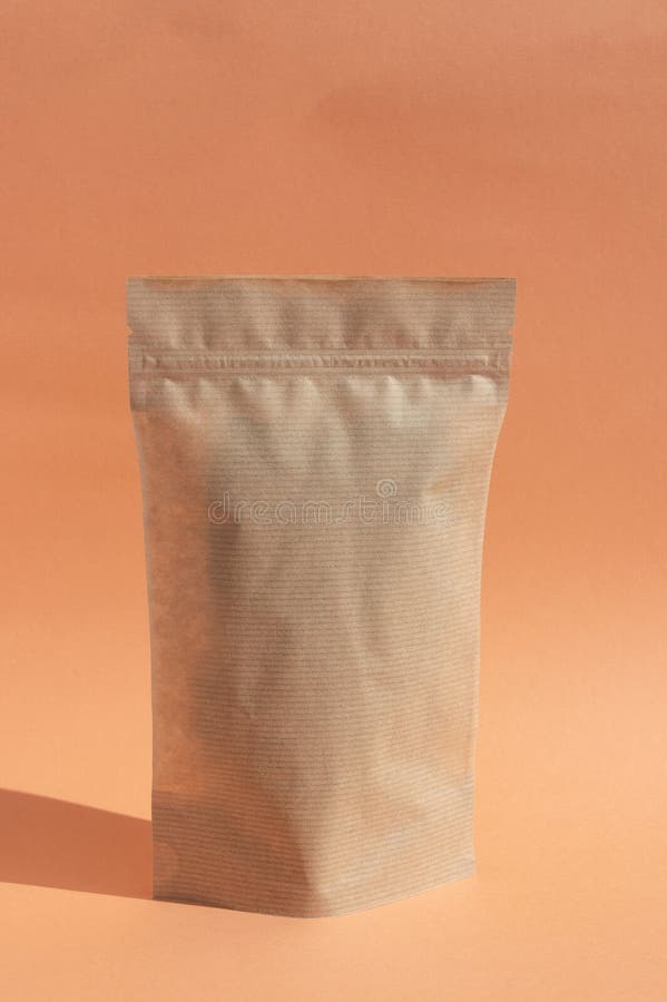 Layout of a Clean Paper Kraft Zip Lock Package on an Orange Background ...