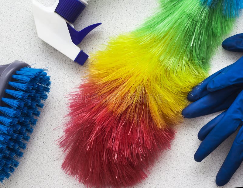 Layout of Cleaning Tools on a White Background Stock Image - Image of ...
