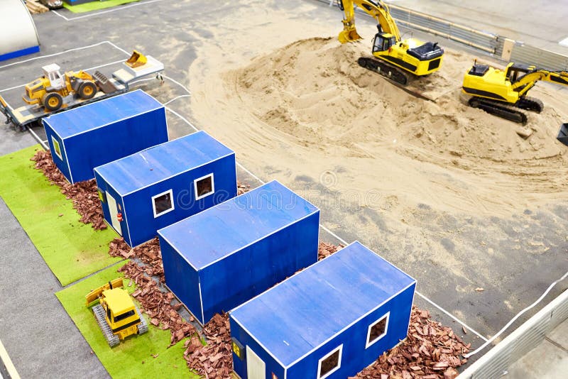 Layout of Construction Site with Trailers and Excavators Stock Photo ...