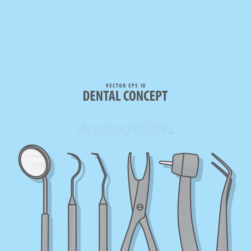 Layout Dental Tools Illustration Vector on Blue Background. Dent Stock ...