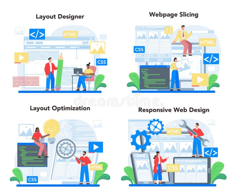 Layout Designer Concept Set. Web Development, Mobile App Design Stock ...