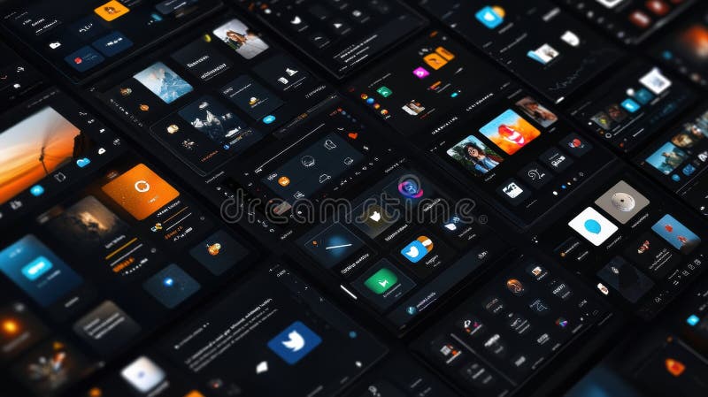 The Layout Features Multiple Screens Displaying Different Social Media App Interfaces in a Sleek ...