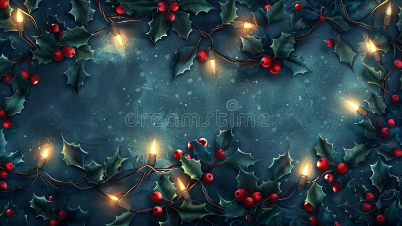 Layout Featuring Christmas Lights and Holly. Stock Illustration ...