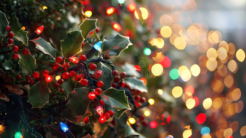 Layout Featuring Christmas Lights and Holly. Stock Illustration ...