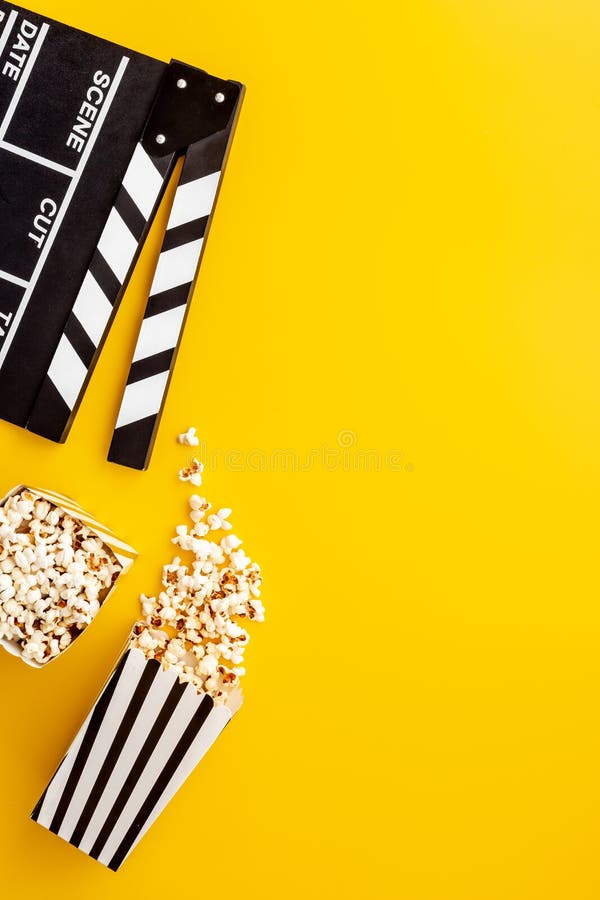 Layout of Film Reel with Popcorn and Clapperboard. Cinema Concept Stock ...