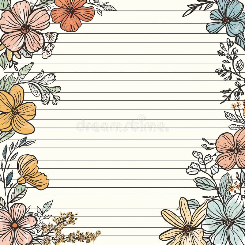 Flowers Around the Edges and Lined Paper. Frame with Flowers, Square ...