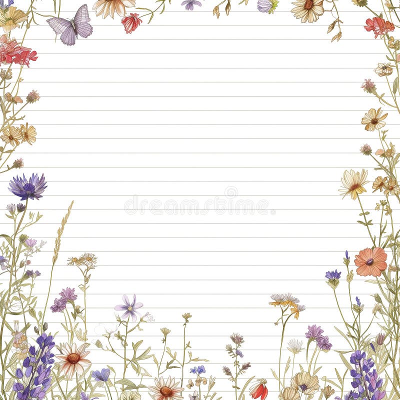 Layout with Flowers Around the Edges and Lined Paper. Stock ...
