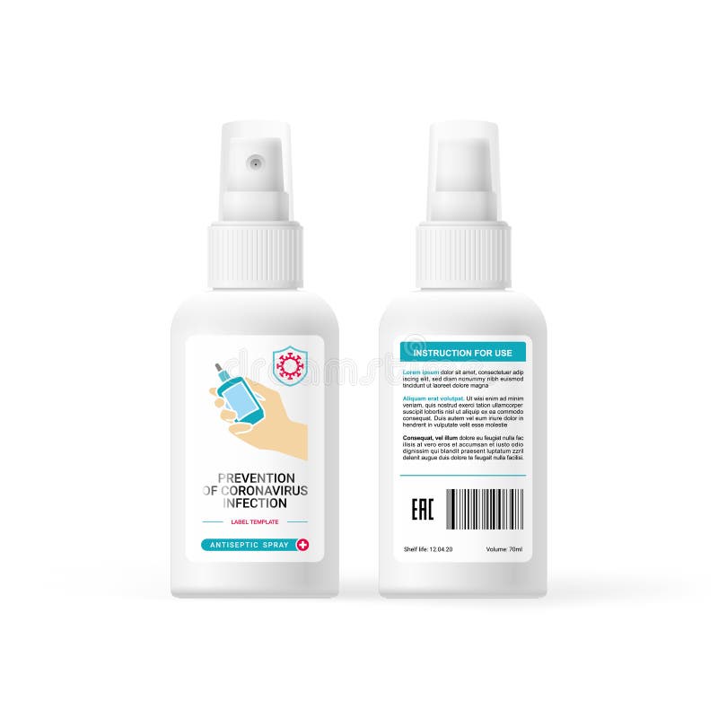 Antiseptic Sprey Mock-up, Label Design with Hand Sanitizer Symbols and ...