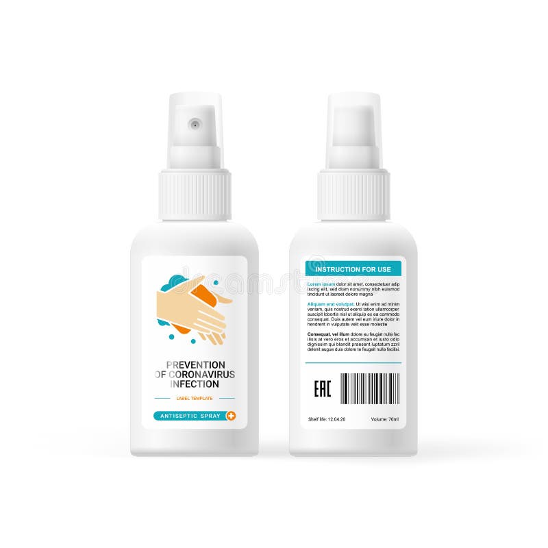 Antiseptic Sprey Mock-up, Label Design with Hand Sanitizer Symbols and ...