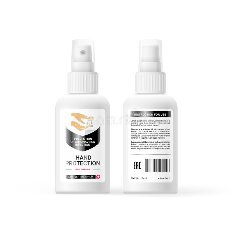 Antiseptic Sprey Mock-up, Label Design with Hand Sanitizer Symbols and ...