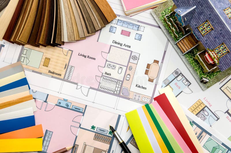 Layout and House Plan with Color Stock Image - Image of interior ...