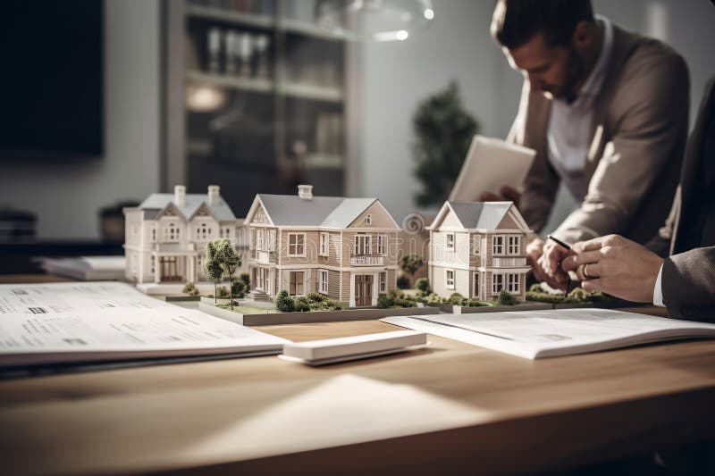 Layout of a House on a Table and Hands of Businessmen, Concept of ...