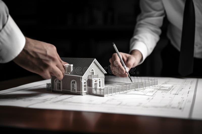 Layout of a House on a Table and Hands of Businessmen, Concept of ...