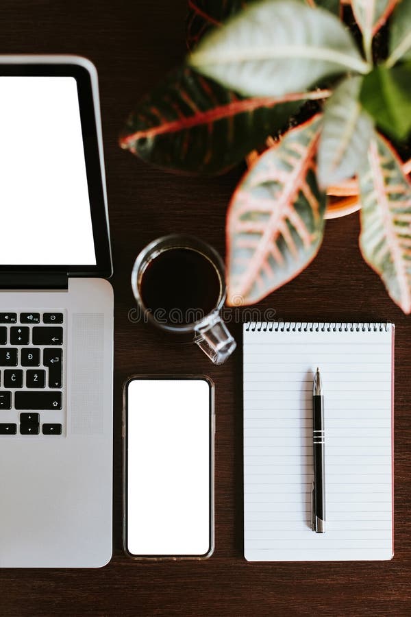 Layout of Laptop and Phone with Pen Planning Notebook Stock Image ...