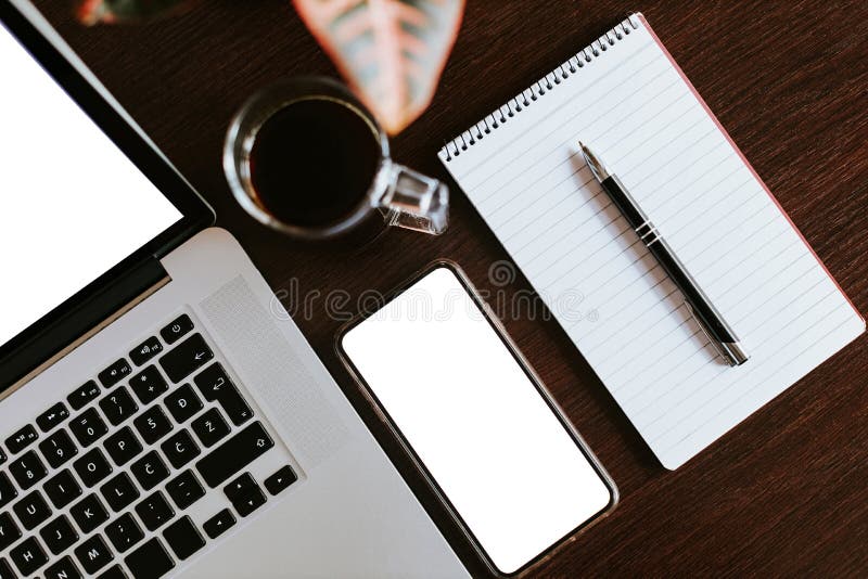 Layout of Laptop and Phone with Pen Planning Notebook Stock Image ...