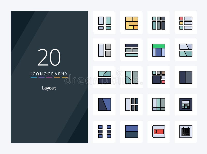 20 Layout Line Filled Icon for Presentation Stock Vector - Illustration ...