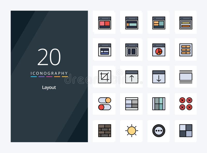 20 Layout Line Filled Icon for Presentation Stock Vector - Illustration ...