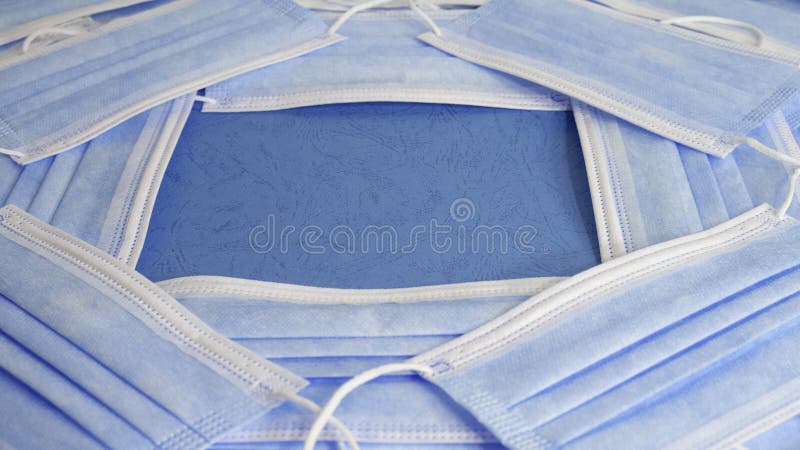 Layout Made of Medical Masks with Blue Paper Card Note. Negative Space ...