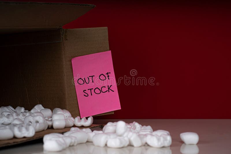 Layout of Packing Peanuts, Box and Note with Text OUT of STOCK ...