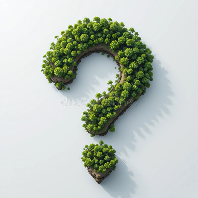 Question Mark in the Shape of an Island with Green Trees. Stock ...