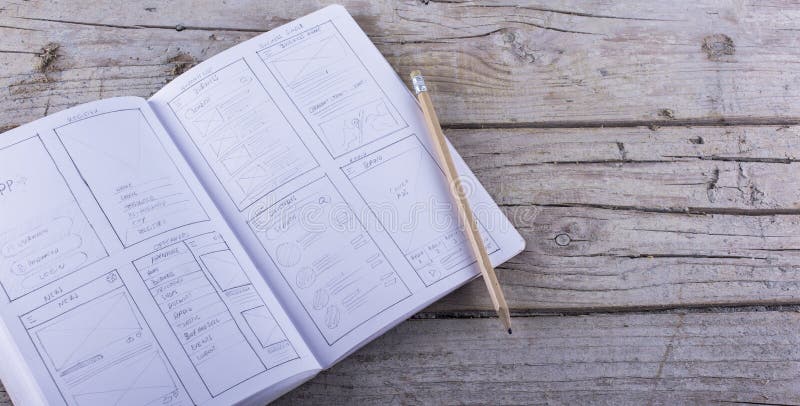 Layout Sketch Paper Sketch App Stock Image - Image of mobile, pencil ...