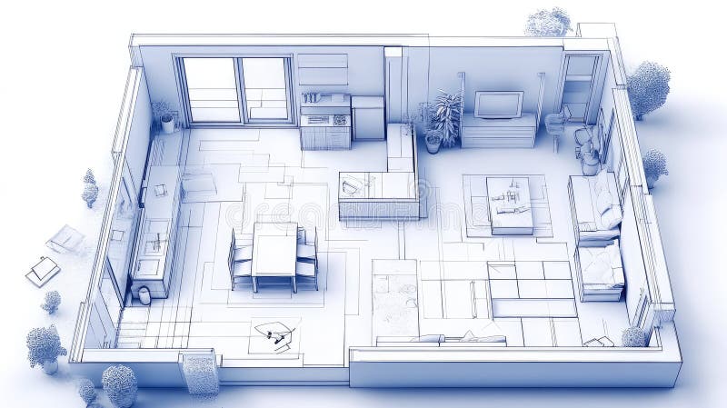 Layout Stylized Animated Blueprint of an Apartment Layout Stock ...