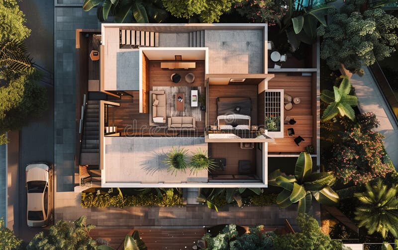 The Layout of a Tan Two-Floor Modern House -Generative Ai Stock Image ...