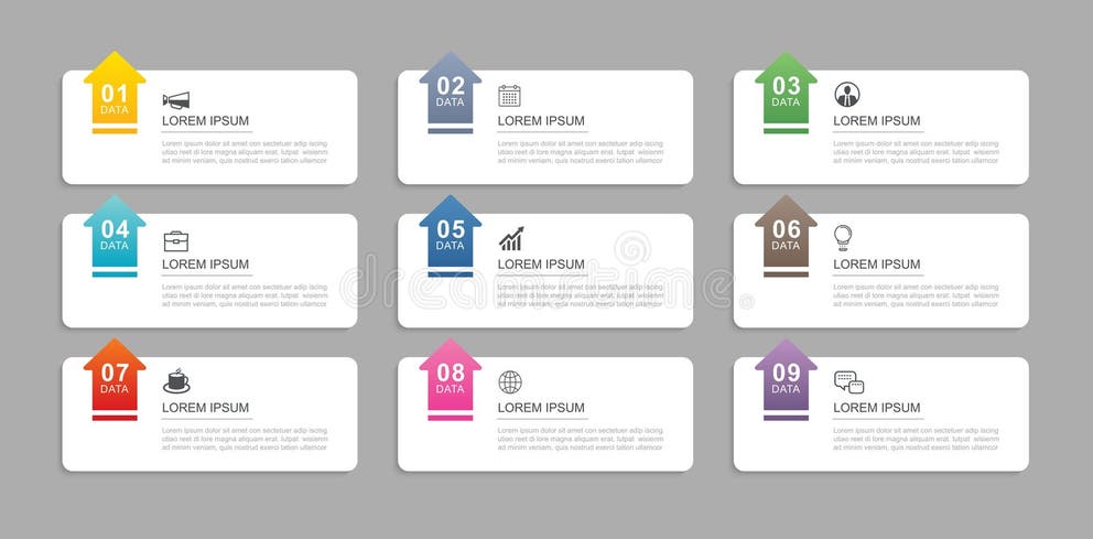 A Layout Template Featuring 9 Data Infographic Rectangle Tabs with ...