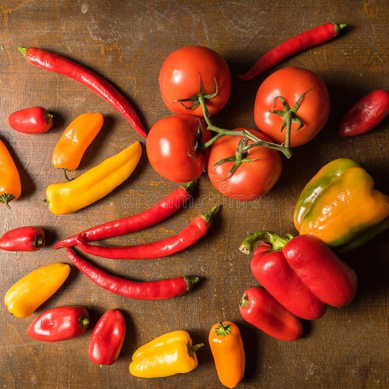 Layout with Tomato and Peppers of Different Colors Stock Photo - Image ...