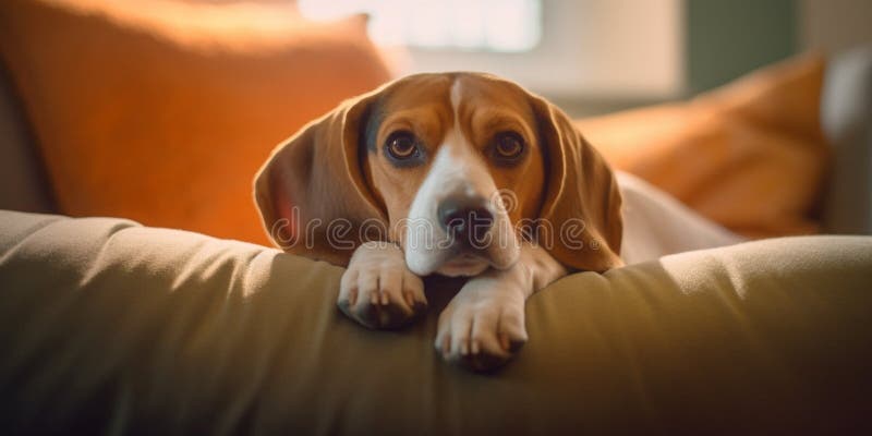Lazy beagle lying on sofa stock illustration. Illustration of lazing ...