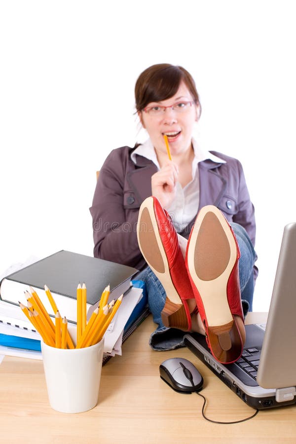 Lazy, Bored Female Office Worker, Isolated Stock Photo - Image of ...