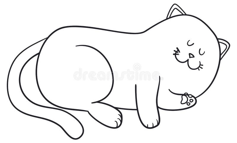 Lazy Cat in Outlines Taking a Nap, Vector Illustration Stock Vector ...
