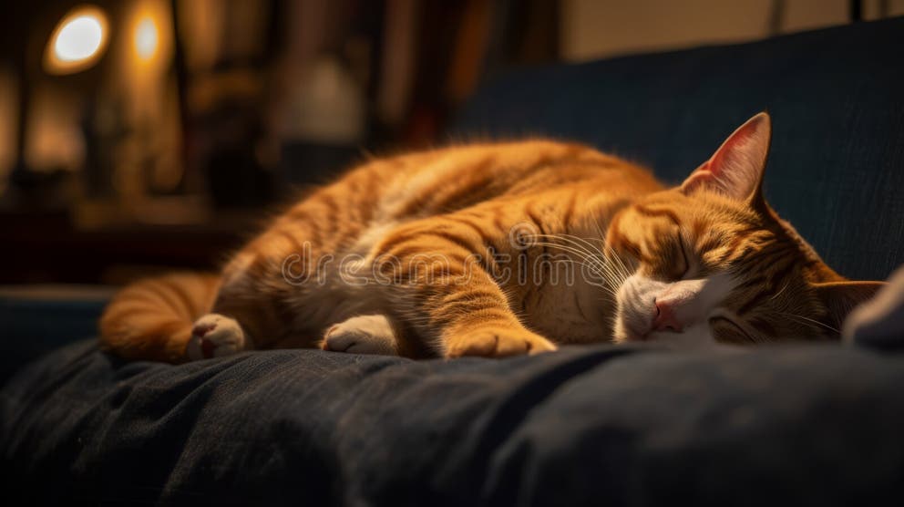 Lazy Cat Sleeping on the Sofa Stock Illustration - Illustration of ...