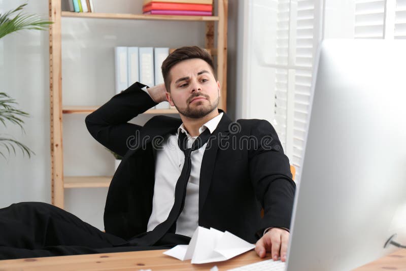 Lazy Employee Resting at Table Stock Photo - Image of computer, person ...