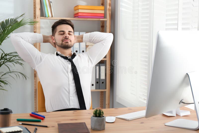 Lazy Employee Resting at Table in Office Stock Image - Image of ...