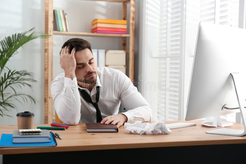 Lazy Employee Sleeping in Office Stock Photo - Image of lazy, clutter ...