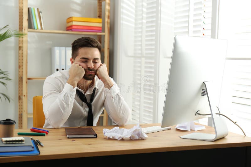 Lazy Employee Sleeping in Office Stock Image - Image of employee, desk ...
