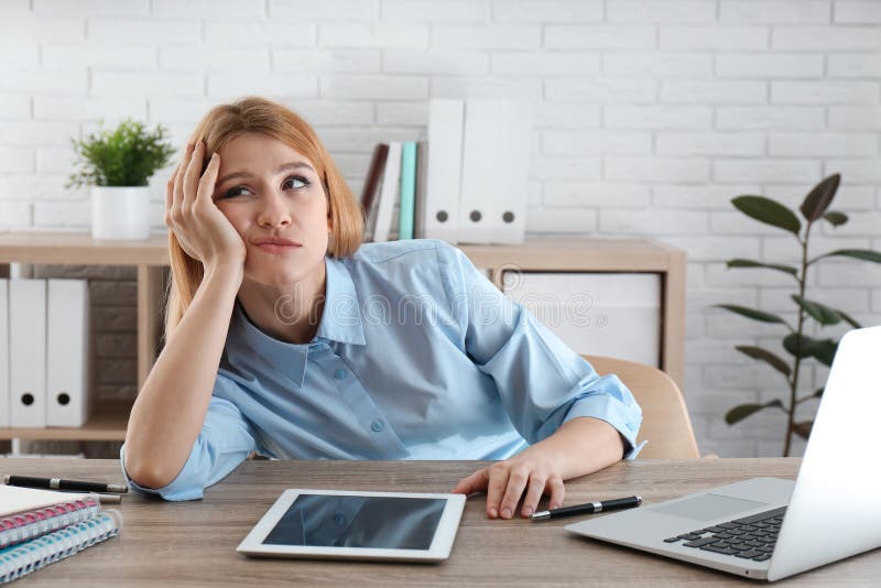 Lazy Employee Wasting Time at Table Stock Image - Image of ...