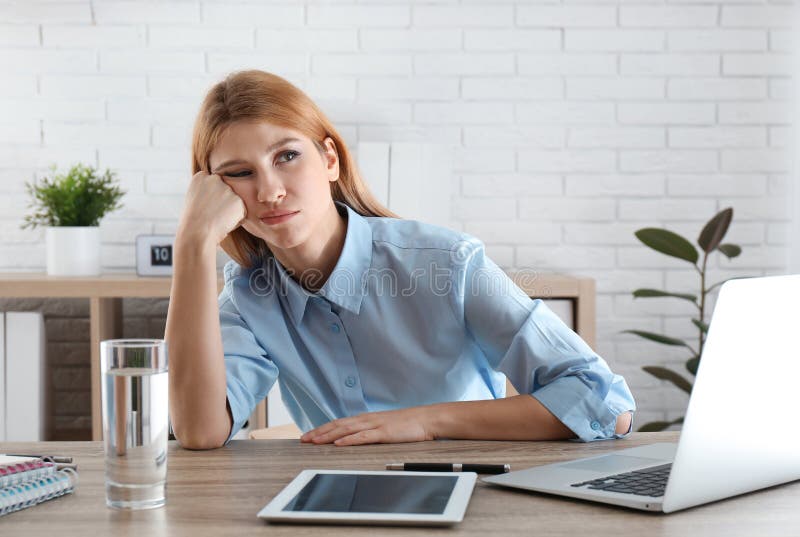Lazy Employee Wasting Time at Table Stock Photo - Image of bored ...
