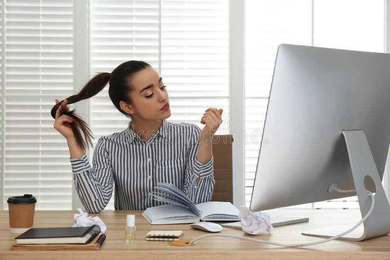 Lazy Employee Wasting Time at Table Stock Image - Image of bored ...